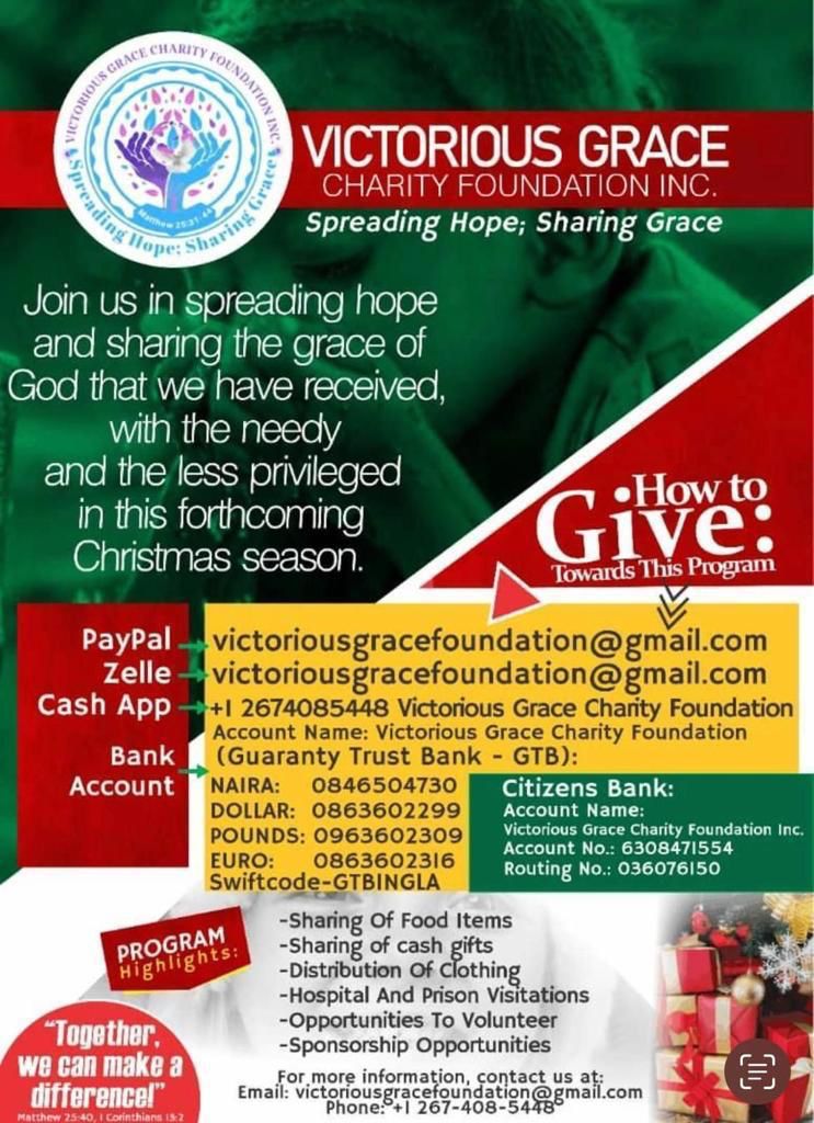 Ways to Give – Victorious Grace Charity Foundation